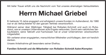 Traueranzeigen von Michael Griebel | OstalbTrauer